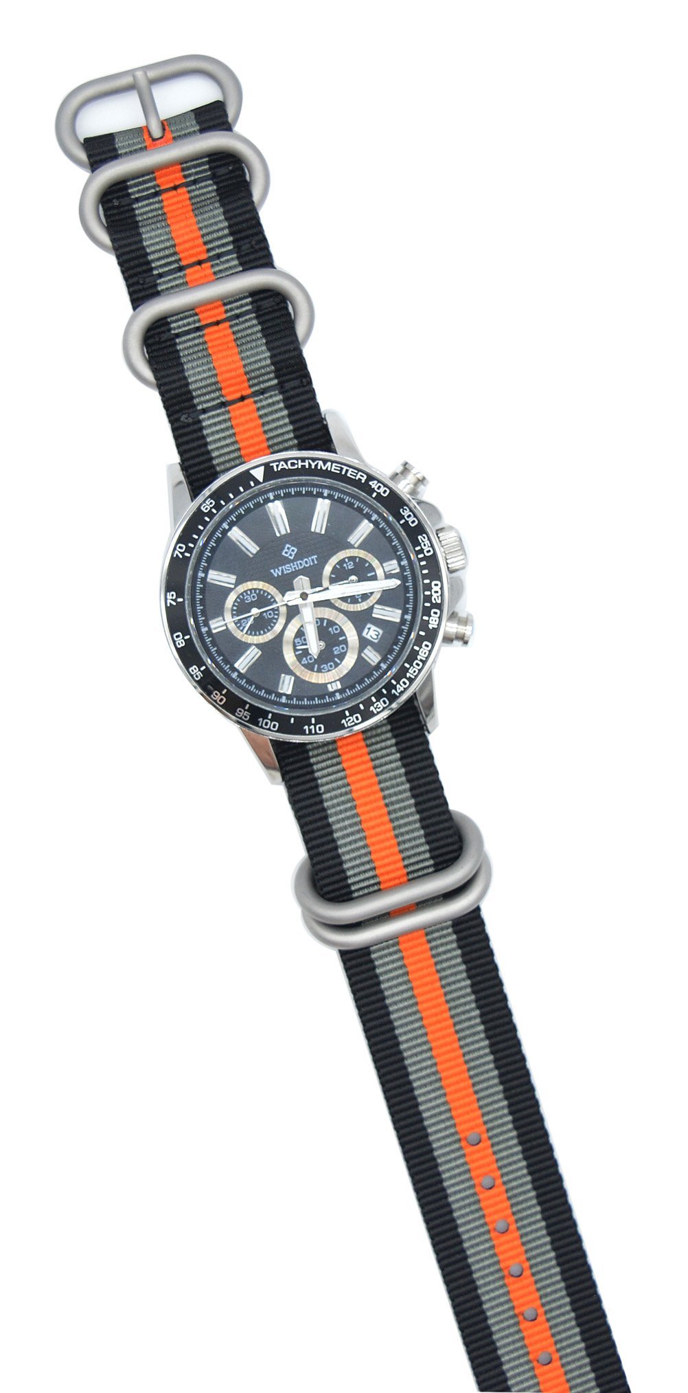 ArtStyle Watch Band with Colorful Nylon Material Strap and Heavy Duty Brushed Buckle (Black/Grey/Orange, 20mm)