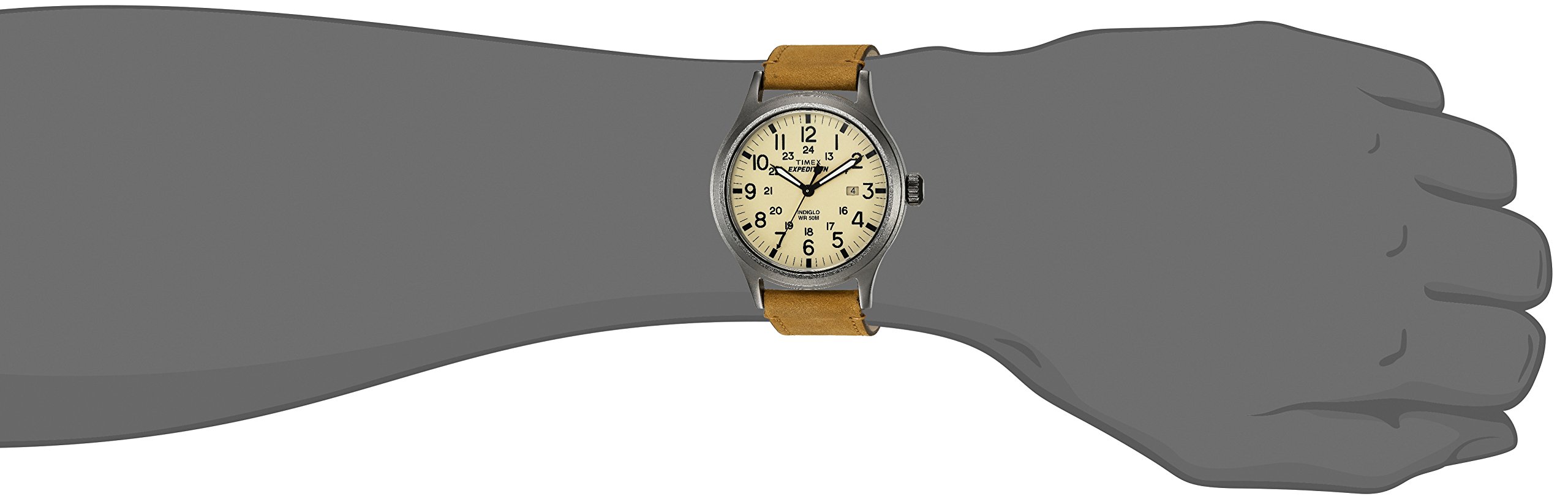 Timex Men's Expedition Scout 40mm Watch β Gray Case Cream Dial with Tan Leather Strap
