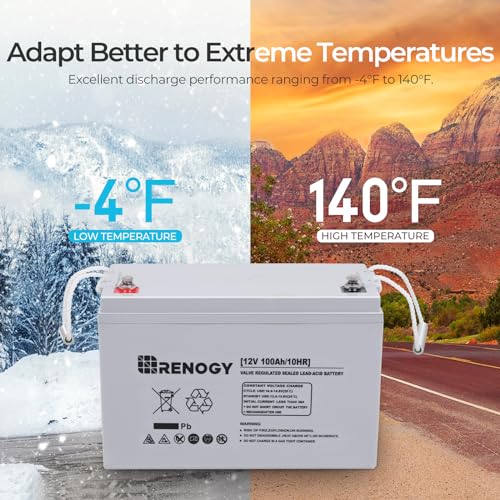 Renogy Deep Cycle AGM Battery 2-Pack 12 Volt 100Ah, 3% Self-Discharge Rate, 2000A Max Discharge Current, Safe Charge Most Home Appliances for RV, Camping, Cabin, Marine and Off-Grid System