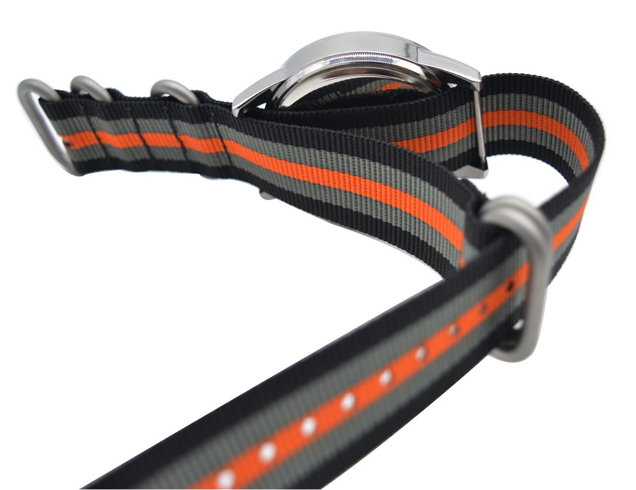 ArtStyle Watch Band with Colorful Nylon Material Strap and Heavy Duty Brushed Buckle (Black/Grey/Orange, 20mm)