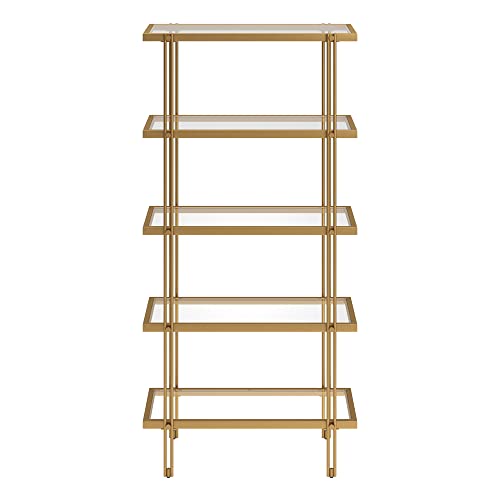Henn&Hart 68" Tall Rectangular Bookcase in Brass, for Home Office, Living Room