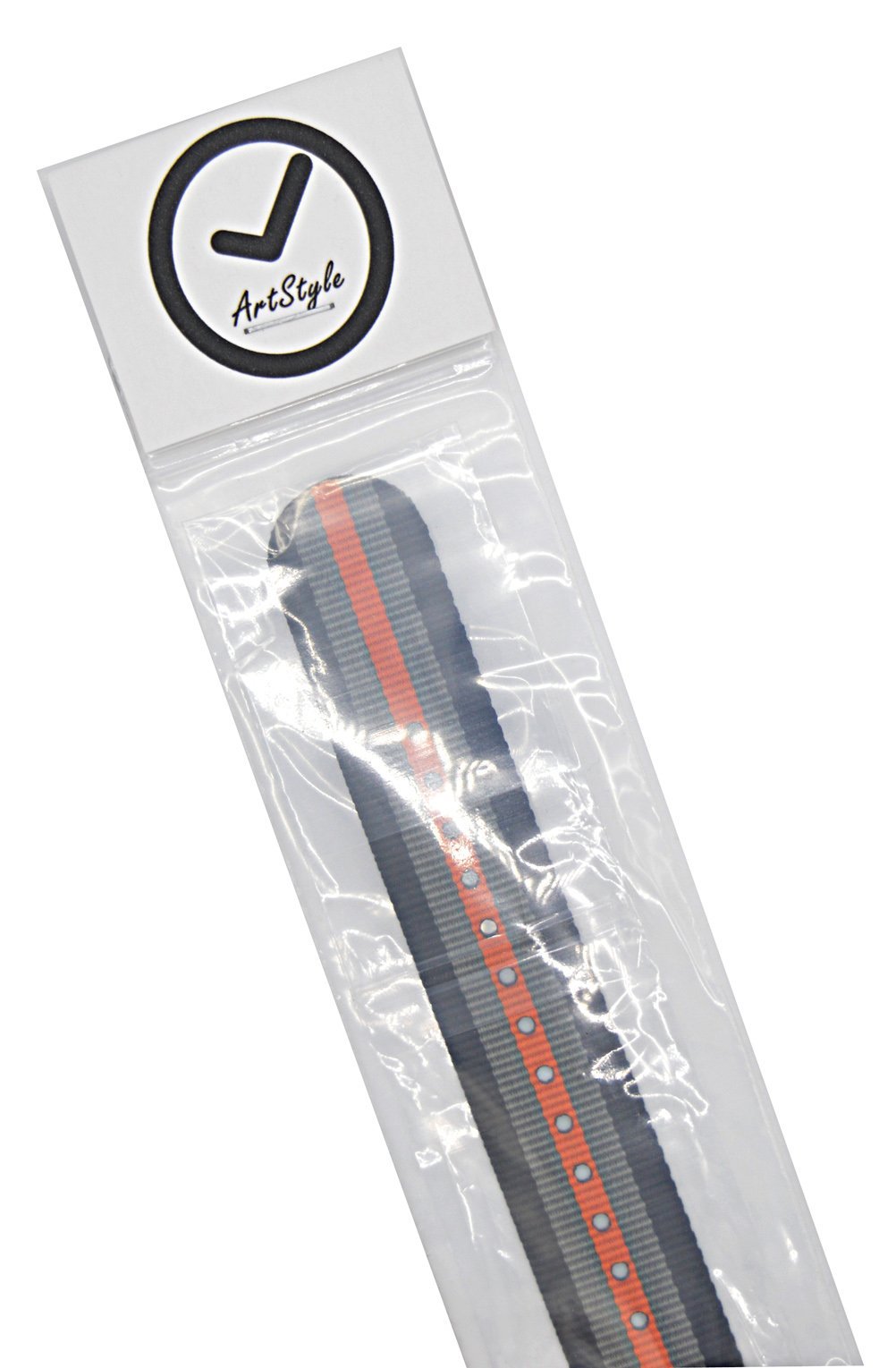 ArtStyle Watch Band with Colorful Nylon Material Strap and Heavy Duty Brushed Buckle (Black/Grey/Orange, 20mm)