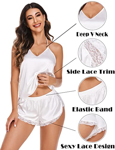 Avidlove Lingerie for Women Pajama Silk Sleepwear Shorts PJ Sets (White, Medium)