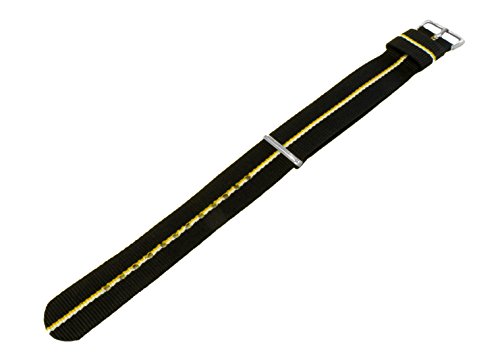 BARTON WATCH BANDS 22mm Black/Lemon/Ivory Standard Length Ballistic Nylon NATO® Style Straps
