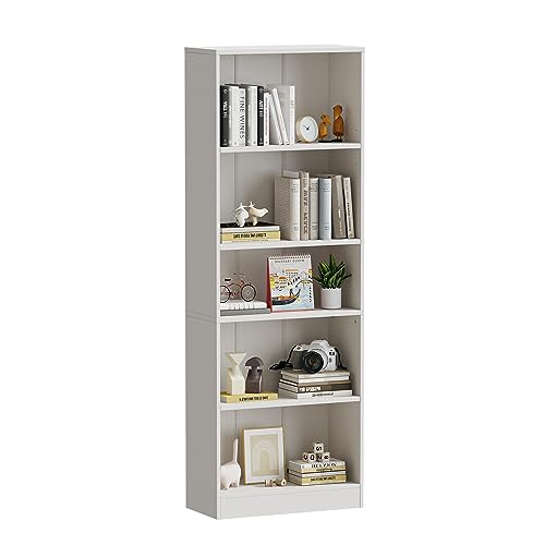 VICLLAX 5-Shelf Wooden Bookcase, 67.3" Height- Adjustable Open Bookshelf for Home Office, White Standing Display Book Shelf