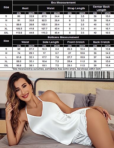 Avidlove Lingerie for Women Pajama Silk Sleepwear Shorts PJ Sets (White, Medium)