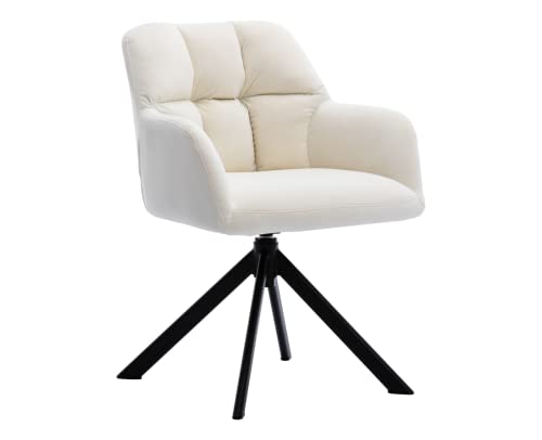 Shunzhi Modern Velvet Office Chair No Wheels Swirl Desk Chair Comfy Computer Task Chair Metal Legs Upholstered Accent Arm Chair for Living Room/Bedroom/Small Spaces/Home Office, White