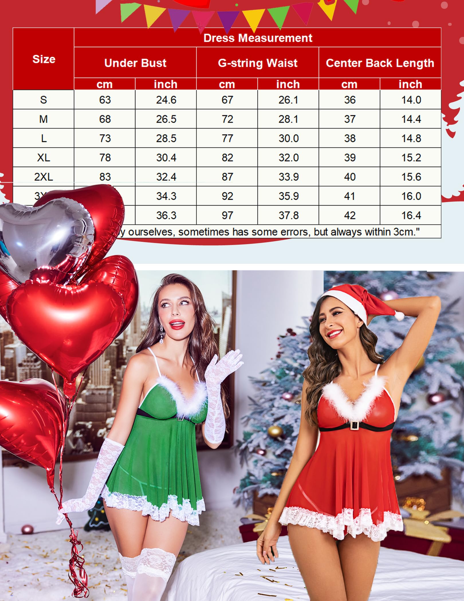 Avidlove Women's Christmas Lingerie Red Santa Babydolls Chemises Christmas Outfits