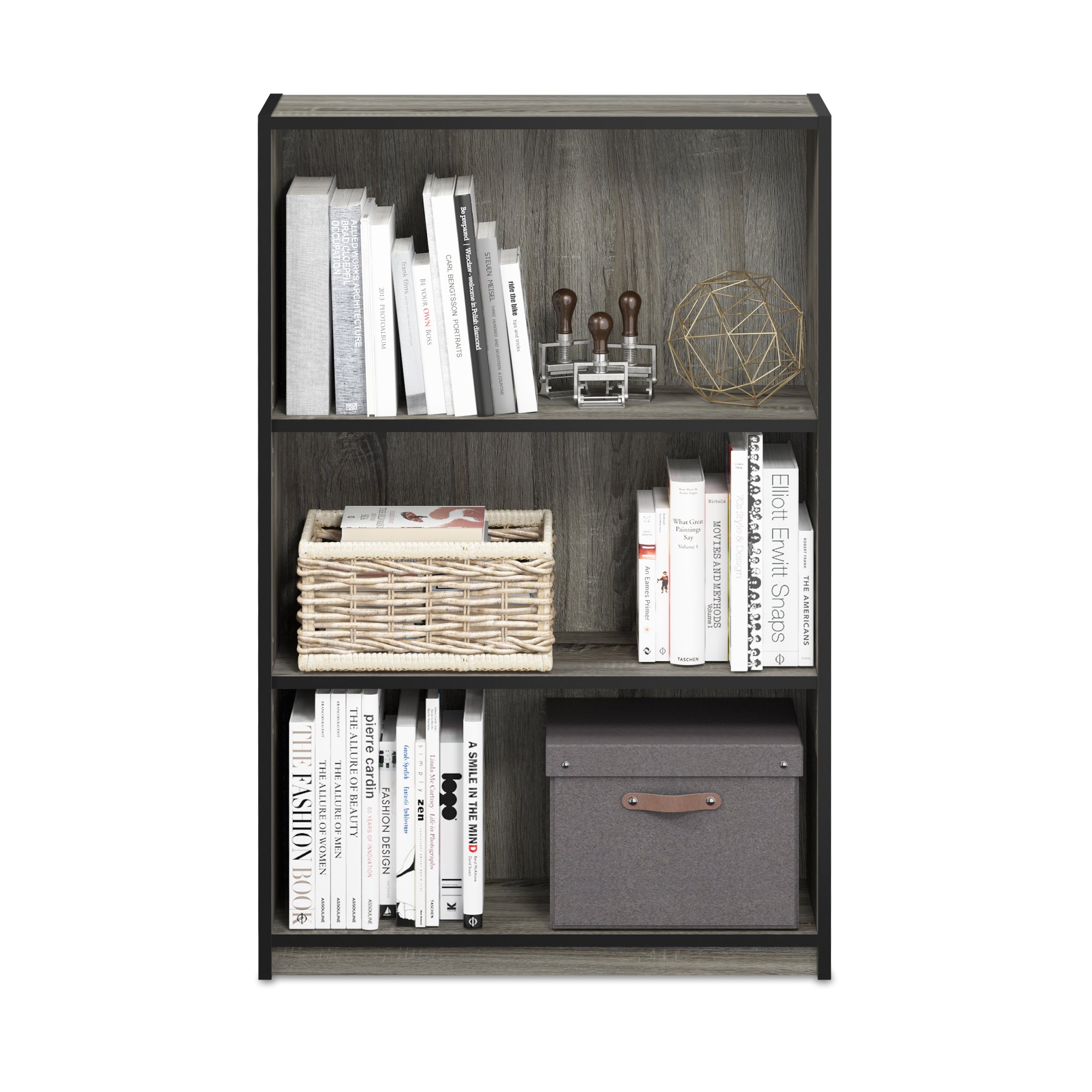 FURINNO JAYA Simple Home 3-Tier Adjustable Shelf Bookcase, French Oak Grey