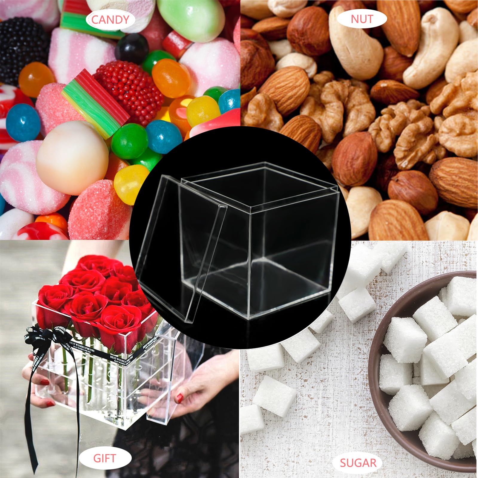 Copzievkae 4 Pack Clear Acrylic Boxes - 3.9x3.9x3.9 Inch, Display, Storage Box for Candy Jewelry