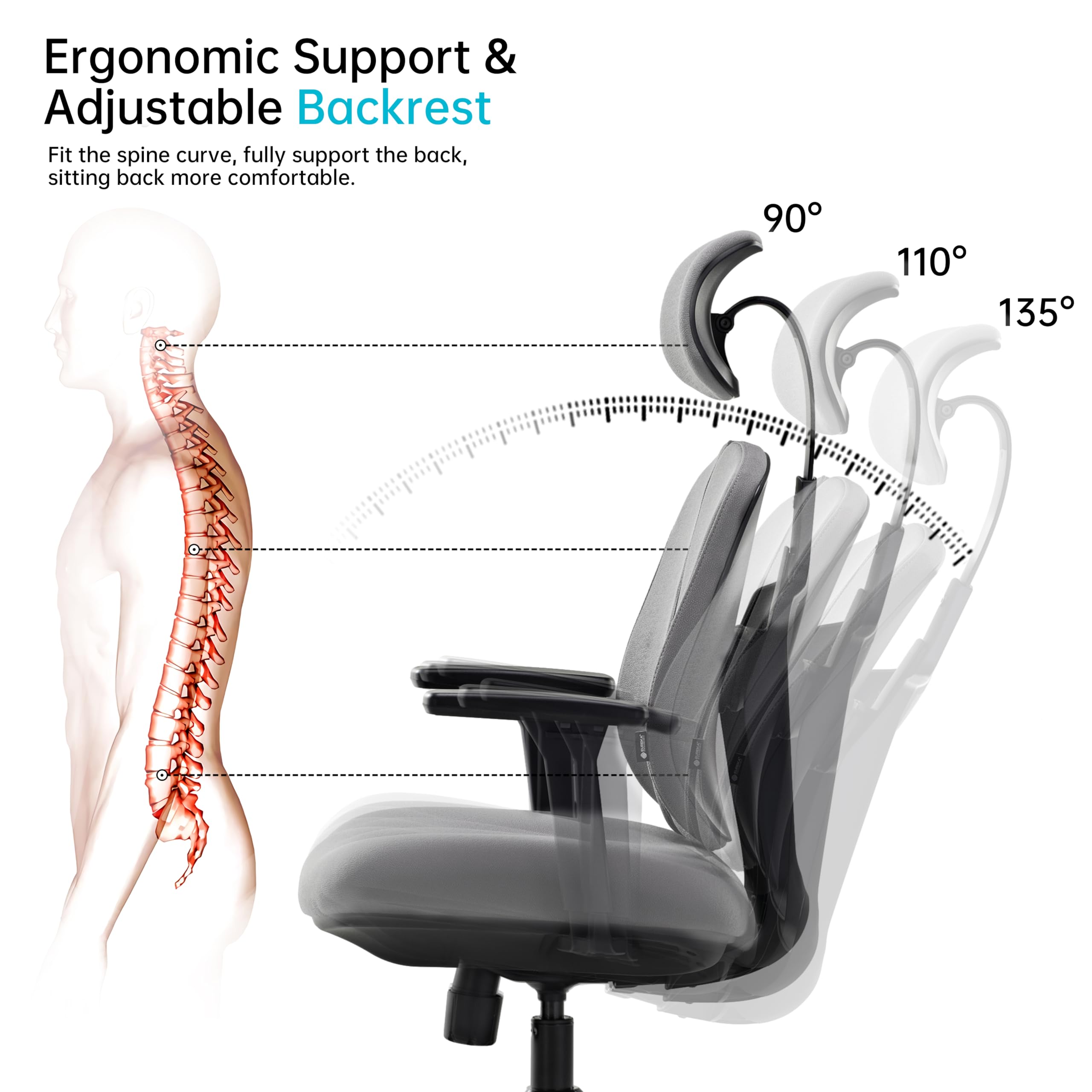 EUREKA ERGONOMIC Ergonomic Office Chair with Back Support, Home Office Desk Chairs Dual Backrests Office Chair, Executive Office Chair Adjustable Arms, Best Office Chair for Lower Back Pain, Beige