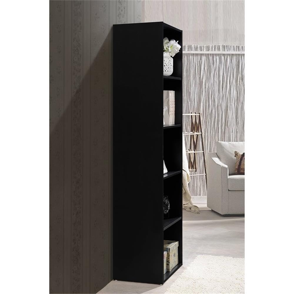 Home Square Five Shelf Wooden Bookcase Set in Black (Set of 2)