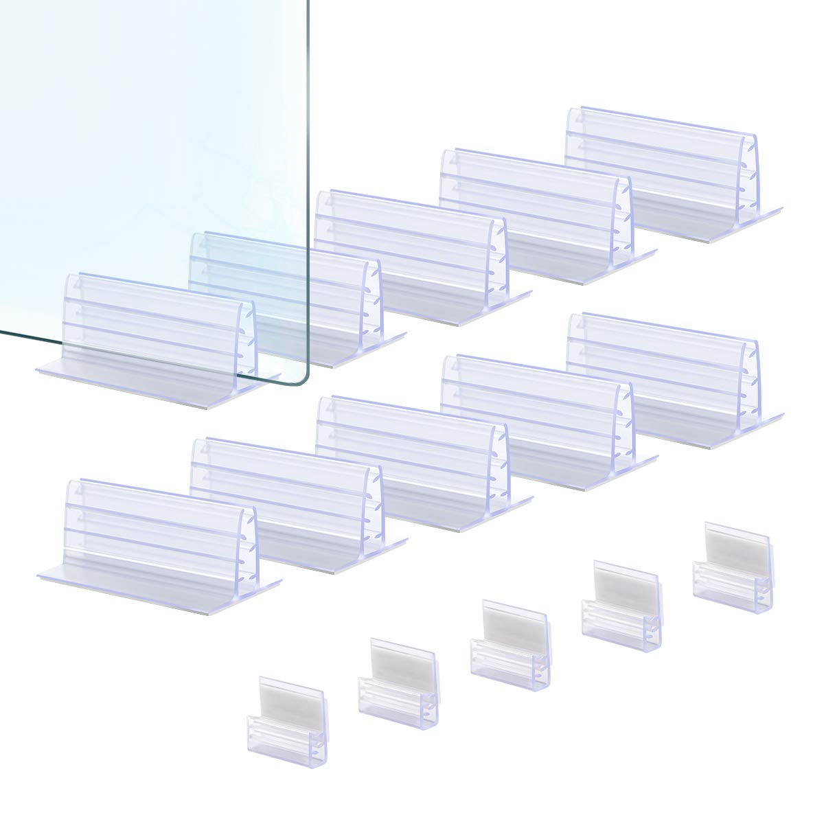 Lenink 10Pcs Adhesive Sneeze Guard Holder, Self Adhesive Plexiglass Holder Stand with 5Pcs Label Clips for 3/16" to 1/4" Thick Fasten Acrylic Panels Plexiglass Sheets
