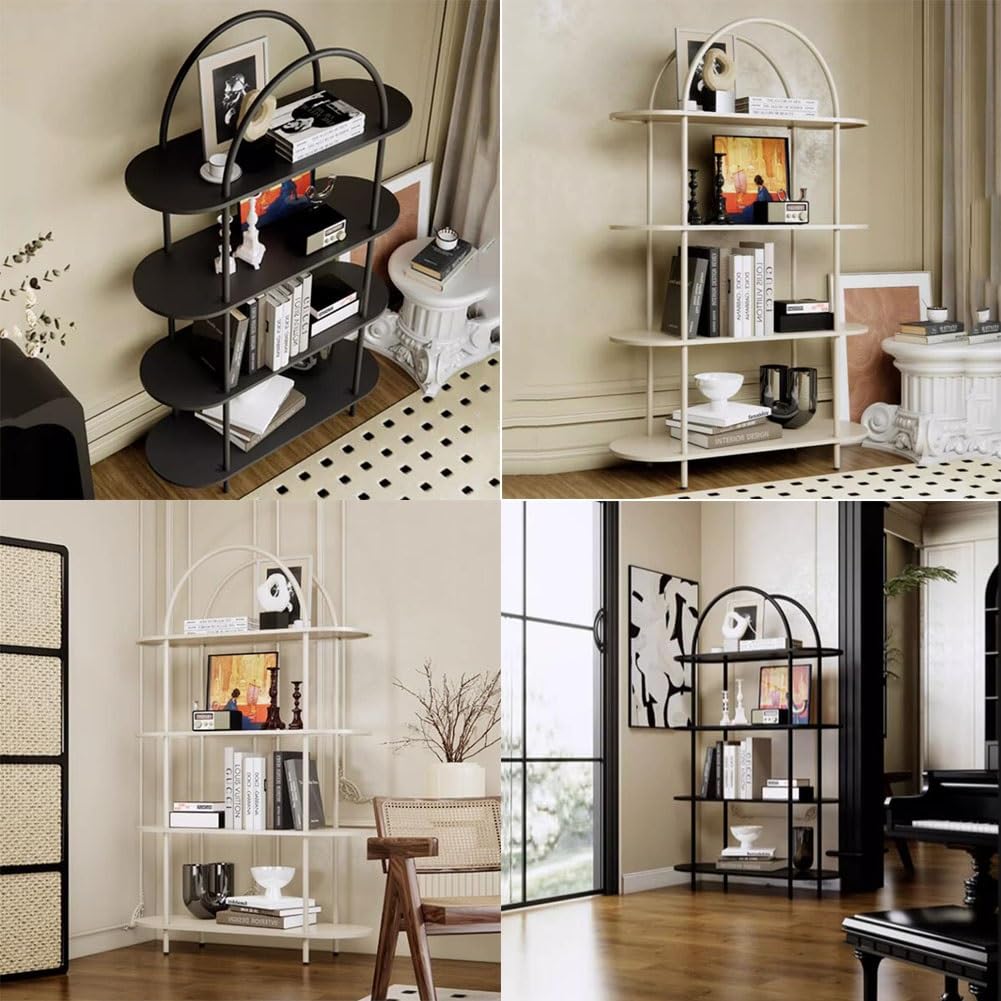 zktoermn Arched Bookcase, 4-Tier Open Bookshelf Modern Metal Bookshelf Freestanding Display Rack Tall Shelving Unit for Office, Bedroom, Living Room (Color : White, Size : 80x36x159cm)