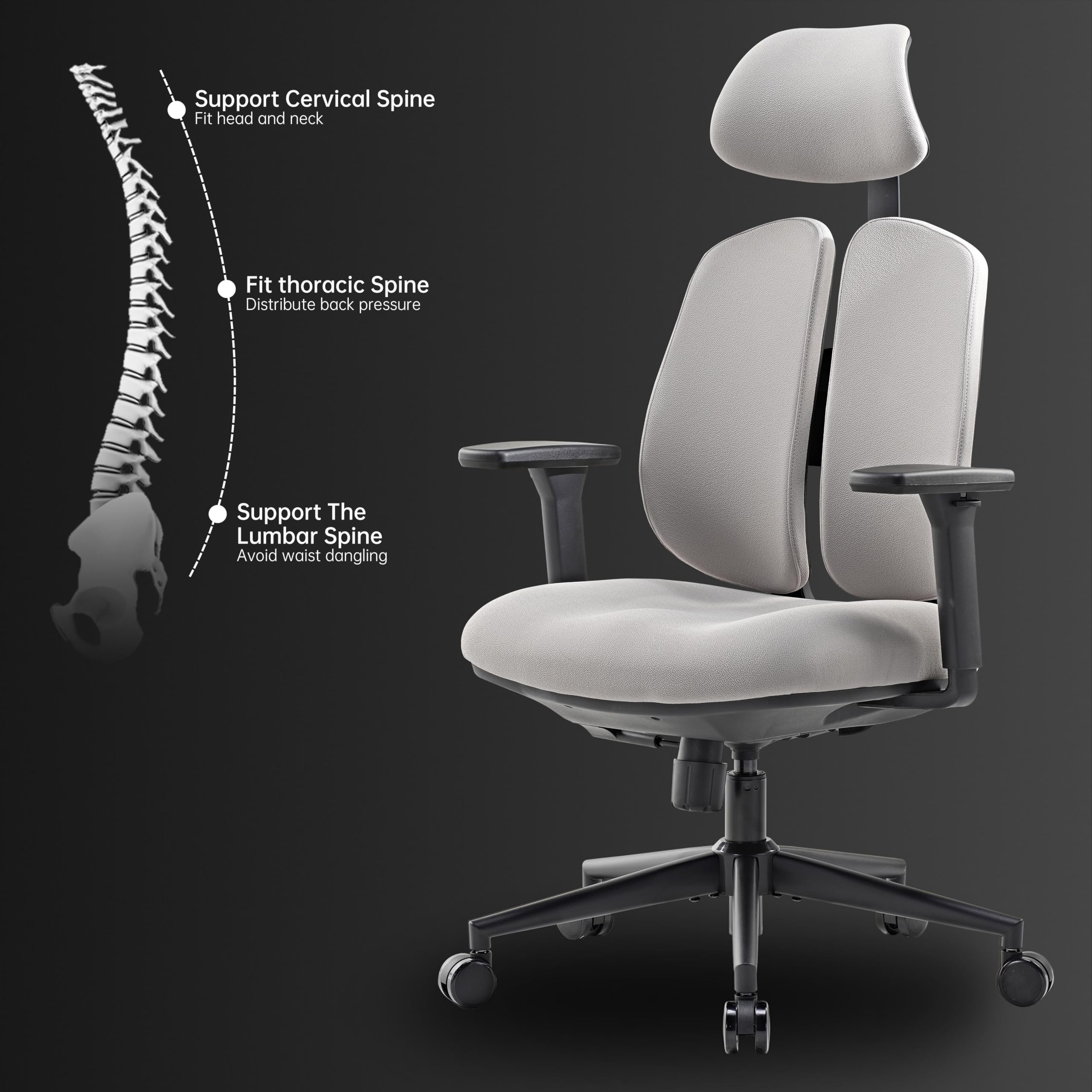 EUREKA ERGONOMIC Ergonomic Office Chair with Back Support, Home Office Desk Chairs Dual Backrests Office Chair, Executive Office Chair Adjustable Arms, Best Office Chair for Lower Back Pain, Beige