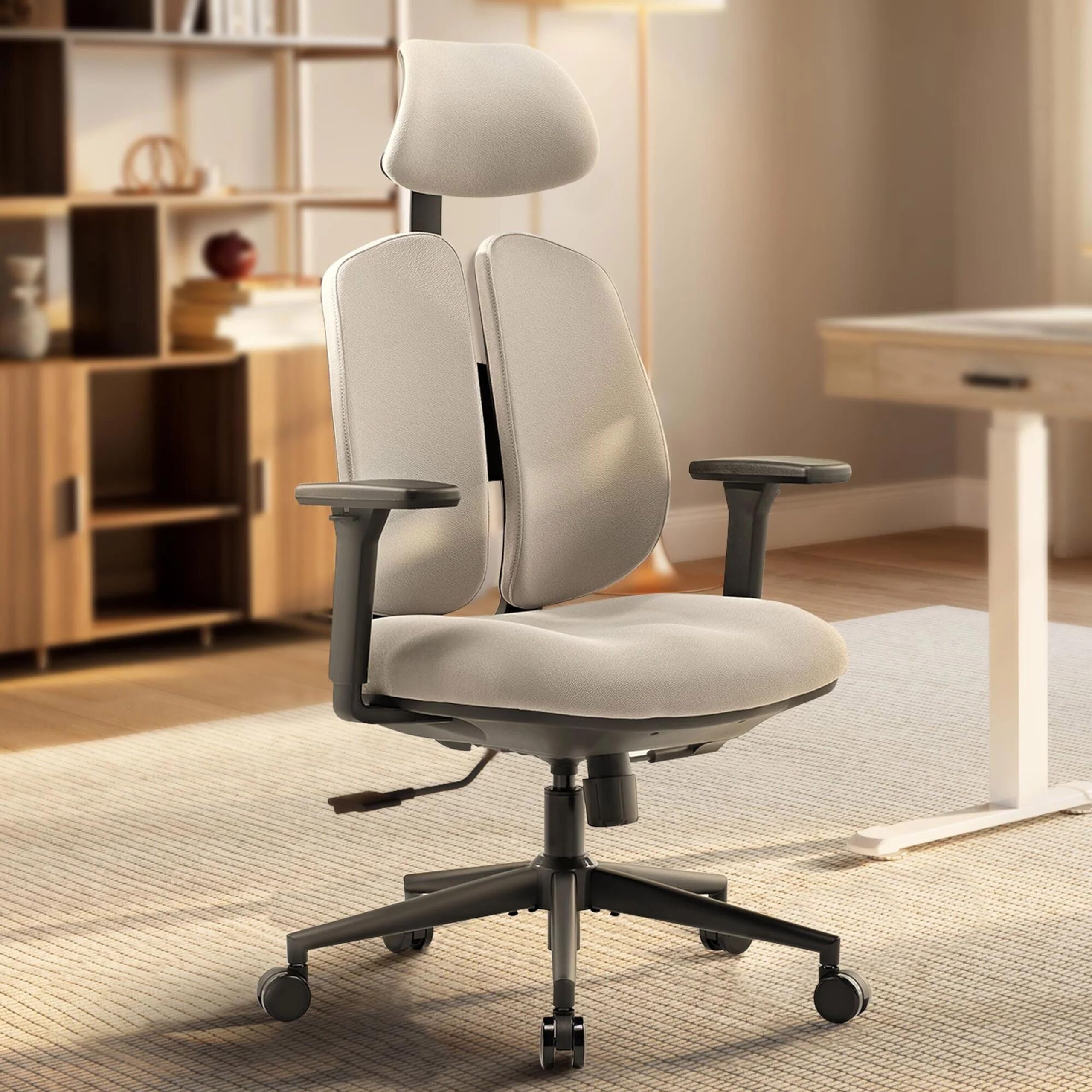 EUREKA ERGONOMIC Ergonomic Office Chair with Back Support, Home Office Desk Chairs Dual Backrests Office Chair, Executive Office Chair Adjustable Arms, Best Office Chair for Lower Back Pain, Beige