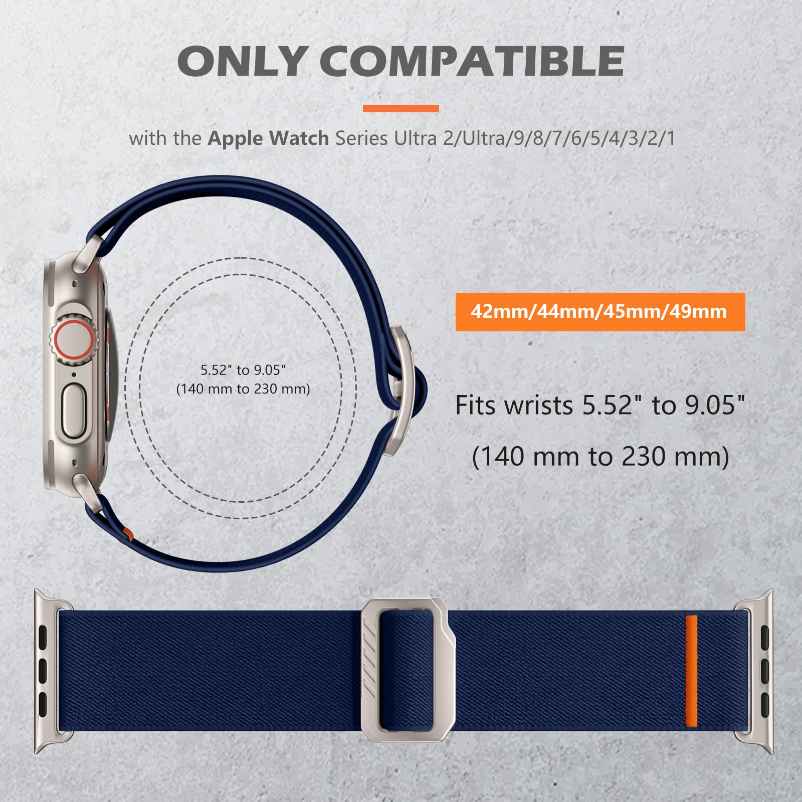 SNBLK Elastic Sport Bands Compatible with Apple Watch Ultra 2 Band/Ultra Band 49mm, iWatch Series 10/9/8/7/6/5/4/3/2/1/SE 42mm/44mm/45mm/46mm/49mm Stretchy Nylon Solo Loop Wide Replacement Strap Men Women