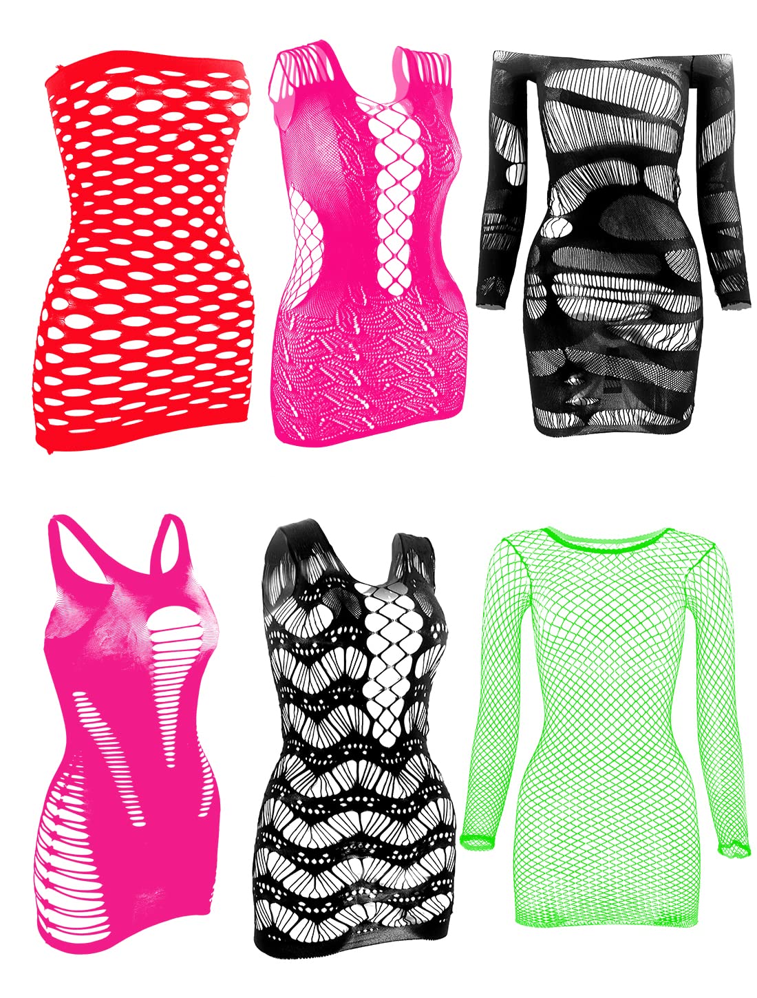 LEMON GIRL 6 Pieces Women's Fishnet Lingerie Top Mesh Babydoll Chemises Dress General Size