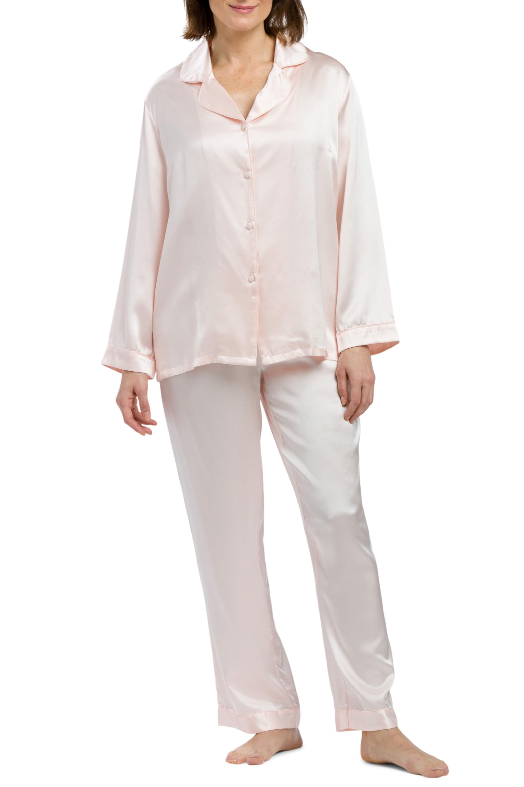 Fishers Finery Women's 100% Pure Mulberry Silk Long Pajama Set with Gift Box - Luxury Loungewear (Pink, M)