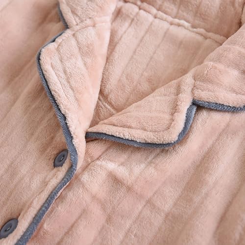 Dadatutu Women's Solid Cable Fleece Pajamas Sets Lapel Sleepwear Pocket Loose Long Sleeve Button Shirt Trousers Pajama Set