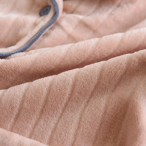 Dadatutu Women's Solid Cable Fleece Pajamas Sets Lapel Sleepwear Pocket Loose Long Sleeve Button Shirt Trousers Pajama Set