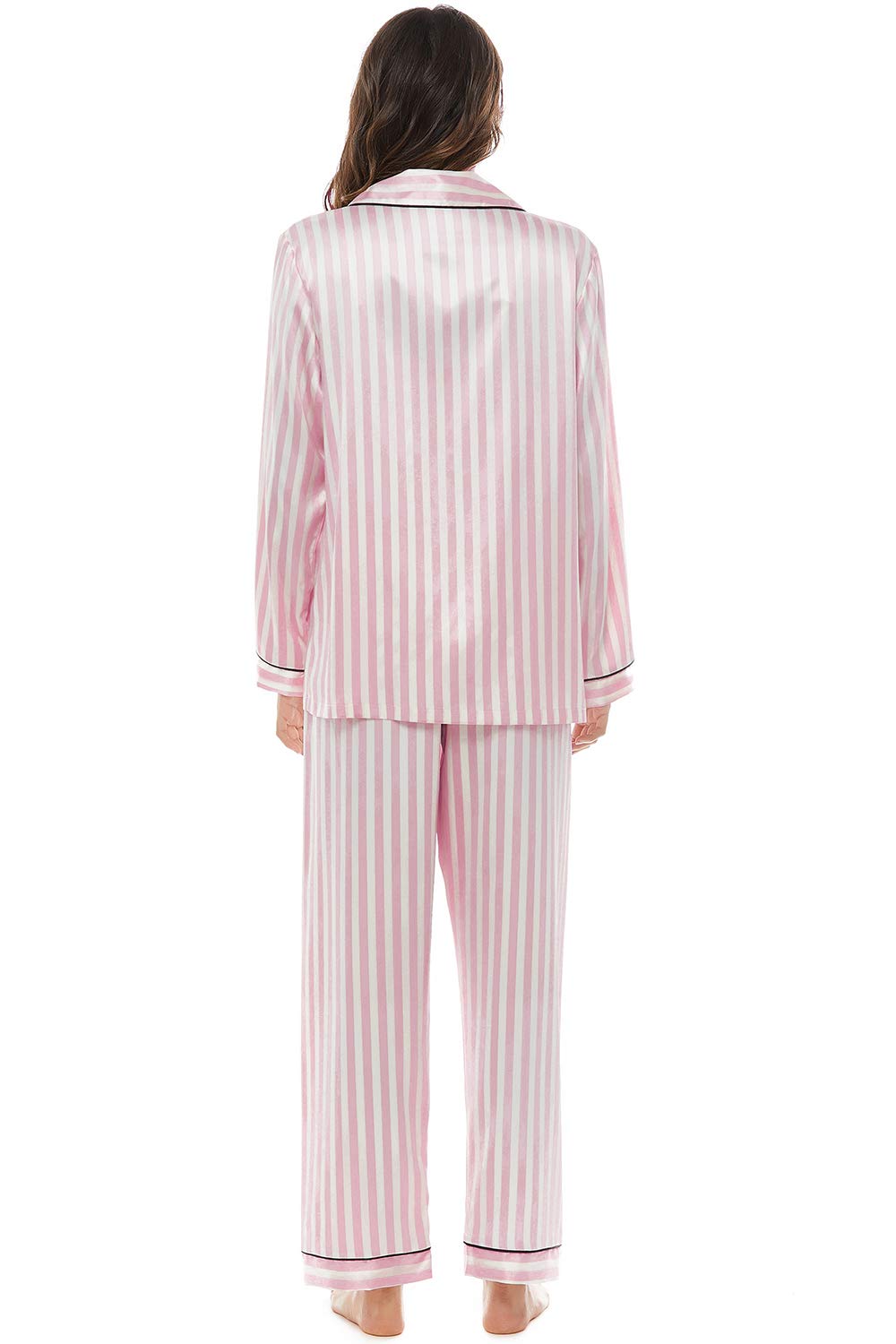 Escalier Womens 5pcs Silk Satin Pajama Set Cami Pjs Sleepwear Button Down Pj Sets Loungewear Pink