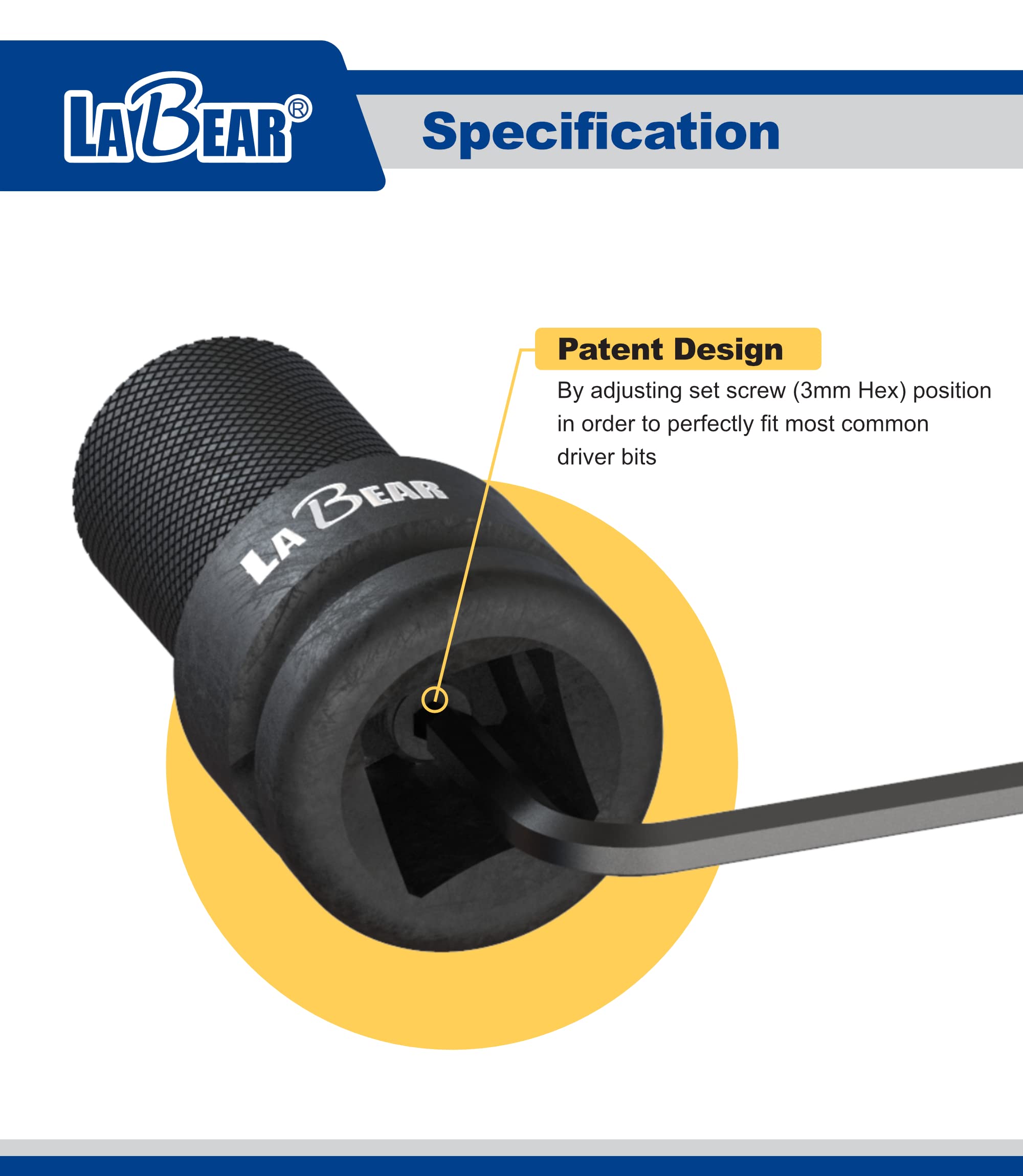 LABEAR TOOL Impact Wrench Adapter, 1/2" Drive Female to 1/4" Hex Converter, Quick Release, Quick Change Chuck, Square to Hex Bit Adapter, Impact Drill Adapter, Cr-Mo Steel Ratchet Wrenches Drivers
