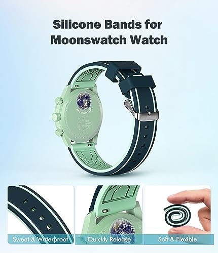Stanchev Bands for Moonswatch Watch,Soft Silicone Strap Compatible with Omega x Swatch MoonSwatch Speedmaster 20mm Watch,Quick Release Waterproof Replacement Strap for Swatch Omega Men Women (Black)