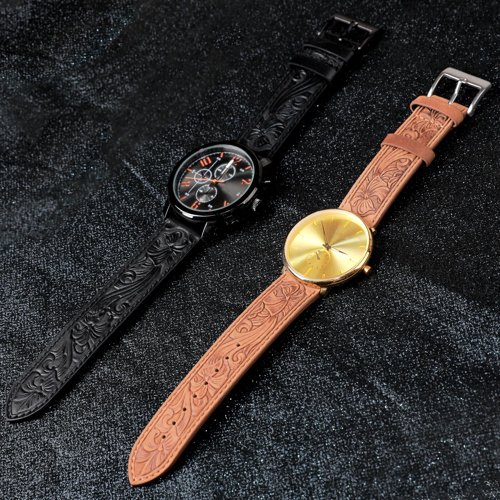 Deeplus 22mm Leather Watch Bands, Western Retro Embossed Leather Bands Compatible with Samsung Galaxy Watch 46/45mm, Gear S3 Frontier, Huawei Watch GT, Garmin Vivoactive 4/Forerunner 945, Retro Brown