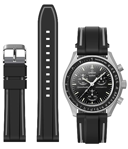 Stanchev Bands for Moonswatch Watch,Soft Silicone Strap Compatible with Omega x Swatch MoonSwatch Speedmaster 20mm Watch,Quick Release Waterproof Replacement Strap for Swatch Omega Men Women (Black)