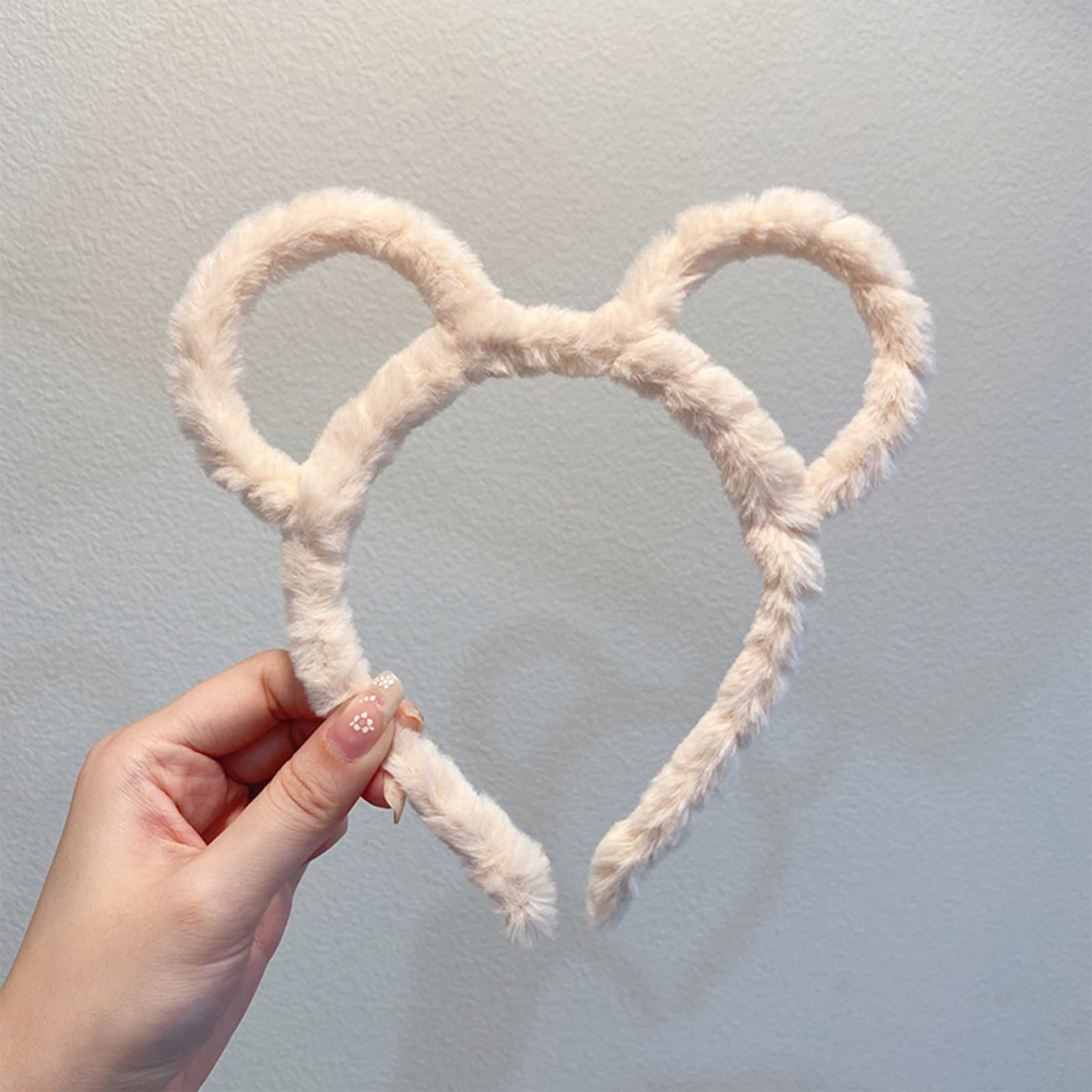 Women Winter Thick Plush Headband Round Mouse Bear Ears Makeup Hair Hoop Bandana Barrettes Black Girls
