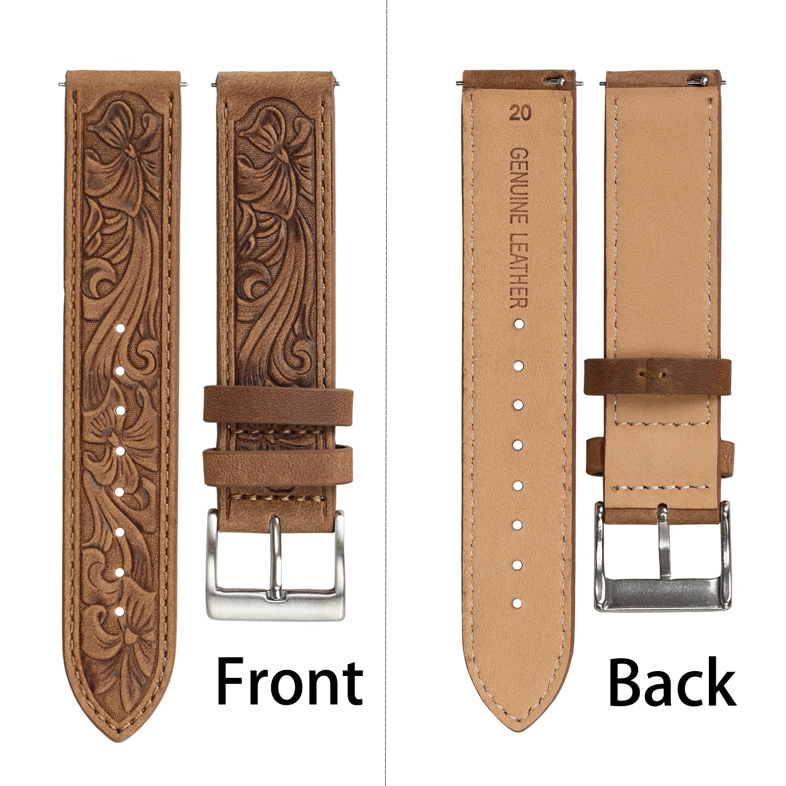 Deeplus 22mm Leather Watch Bands, Western Retro Embossed Leather Bands Compatible with Samsung Galaxy Watch 46/45mm, Gear S3 Frontier, Huawei Watch GT, Garmin Vivoactive 4/Forerunner 945, Retro Brown