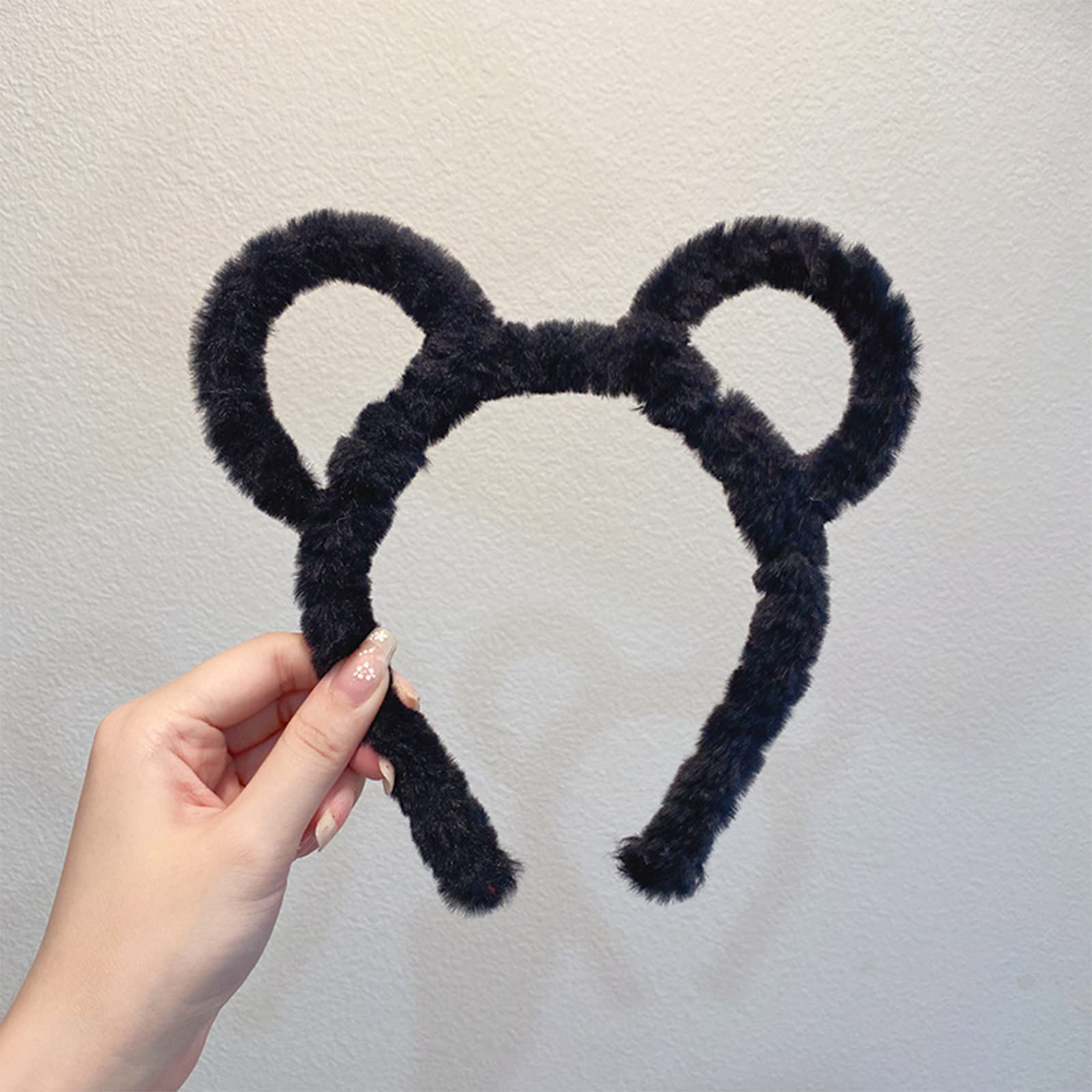 Women Winter Thick Plush Headband Round Mouse Bear Ears Makeup Hair Hoop Bandana Barrettes Black Girls