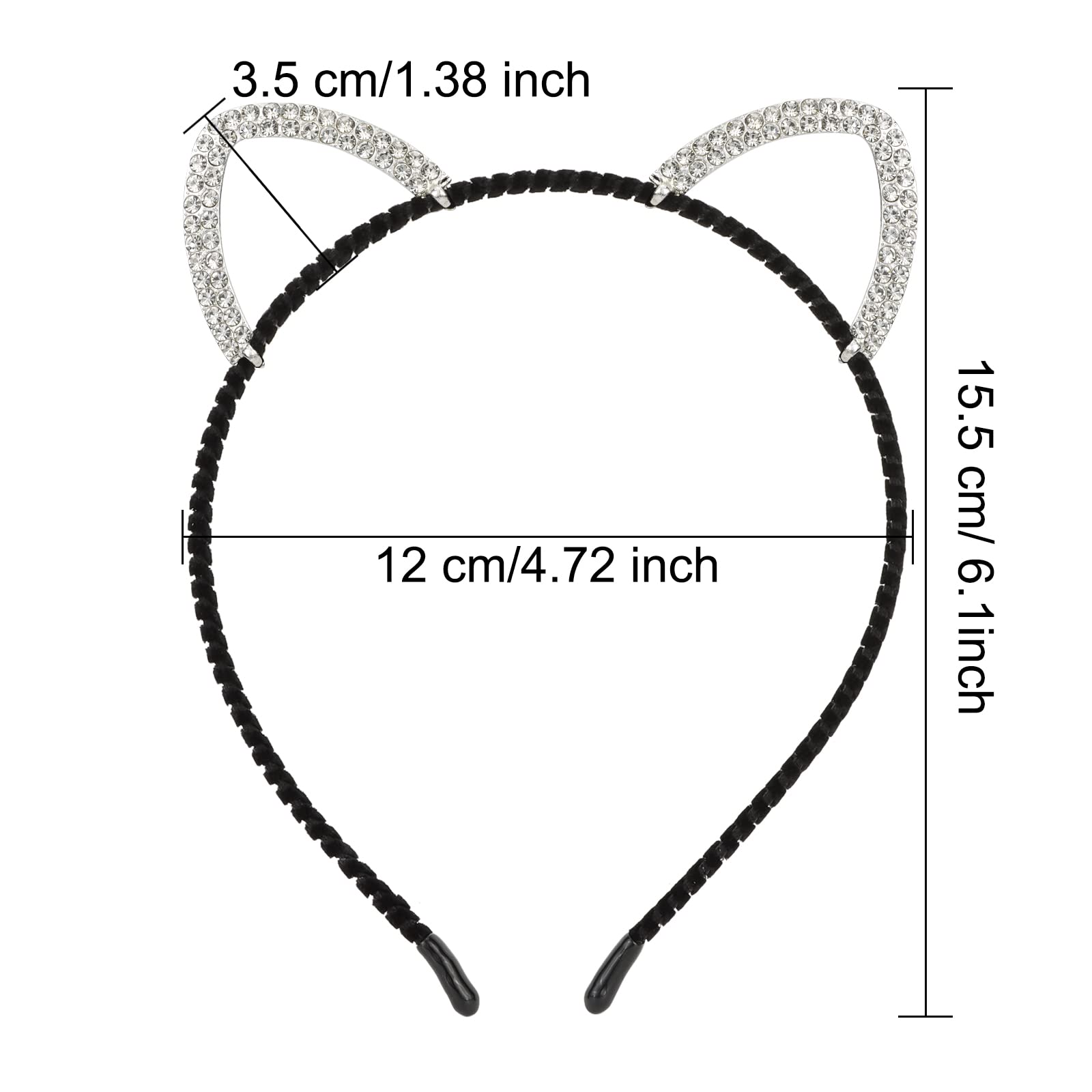 WHAVEL Crystal Rhinestone Animal Ears Headband - 3 Pcs Cosplay Cat Party Hair Accessories for Women (A)