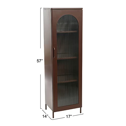 Creative Co-Op Solstice Metal Cabinet with Arched Glass Door, Brown