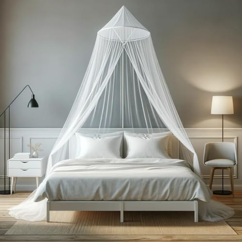 Zufio Mosquito Net for Bed, Extra-Long Bed Canopy for Girls 12.5M Coverage Mosquito Bed Net Essential Summer Netting Cover for Home Outdoor& Trip (A-White Dome)