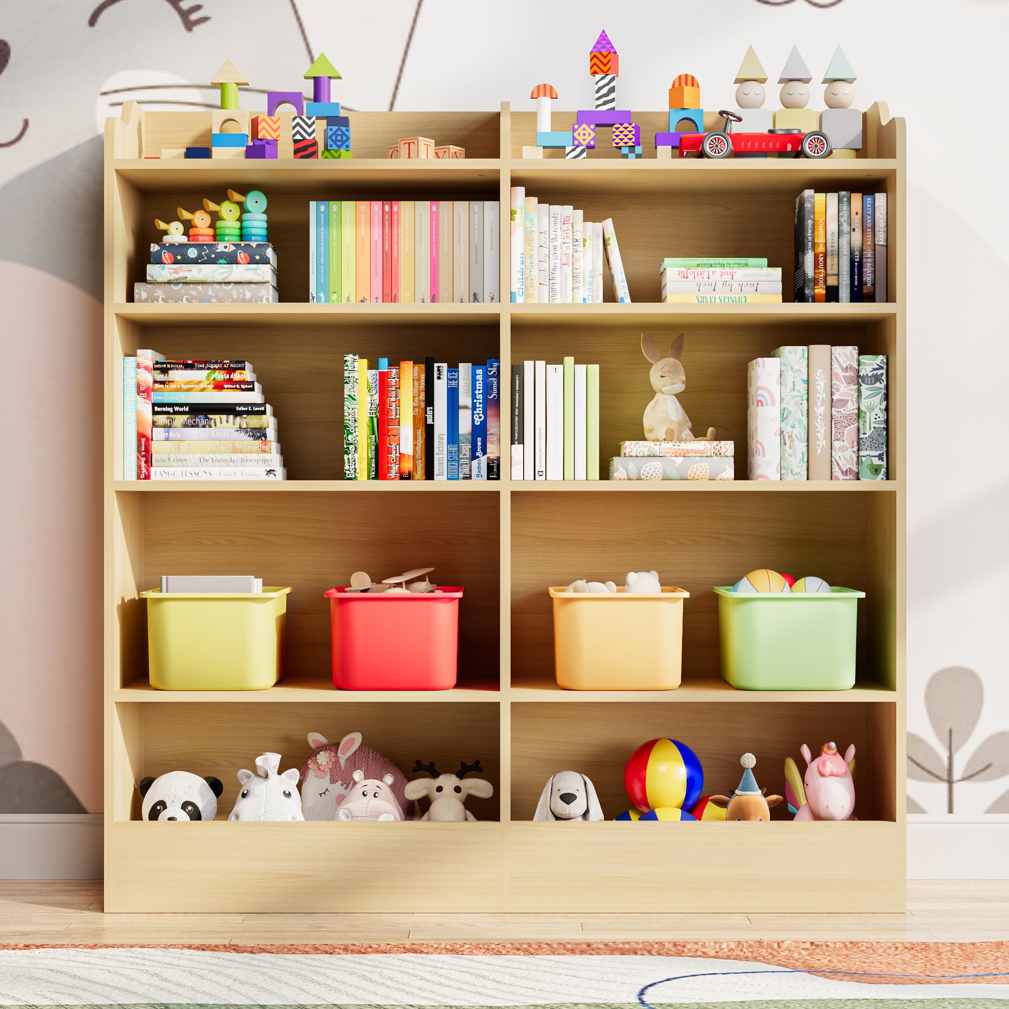Cozy Castle 5 Tier Bookshelf, 10 Cube Toy Storage Organizer, Toddler Bookcase Storage Cabinet for Playroom, Bedroom, Kids Room, Reading Nook, Nursery