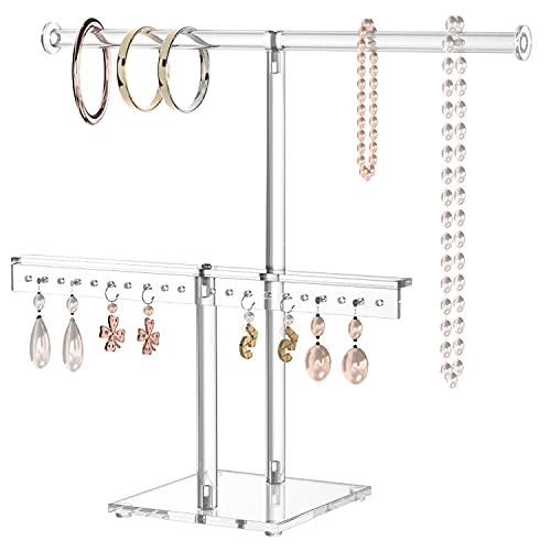 HIIMIEI Jewelry Stand Organizer 2 tier Acrylic tabletop Jewelry Tower Display for Necklaces Bracelets Earrings