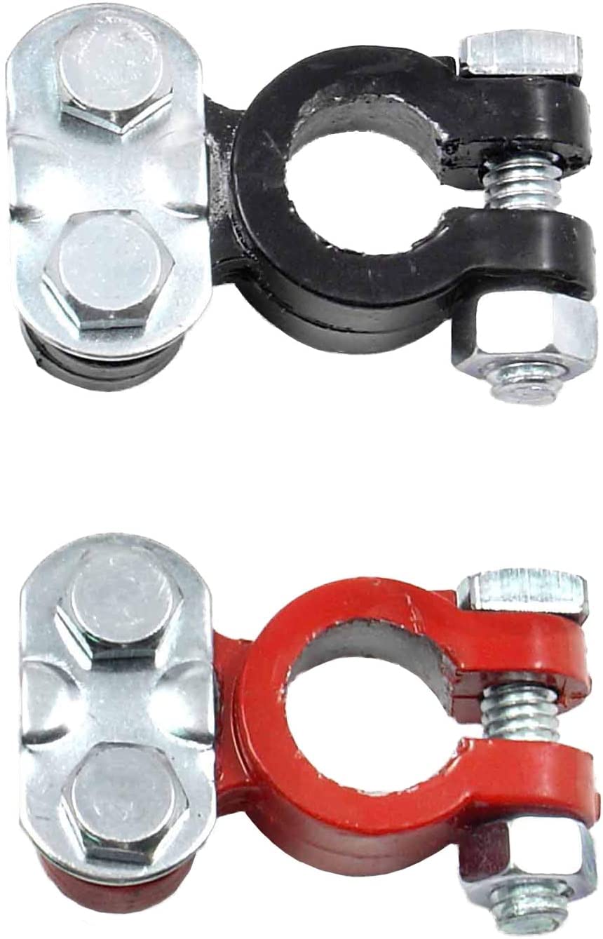 EACCESSORIES EA Universal Negative (-) & Positive (+) Battery Cable Terminal Top Post Connectors Clamps (Durable&Adjustable Quick Release Assortment Set Kit) for Car Truck Van Boat Yacht RV Automotive