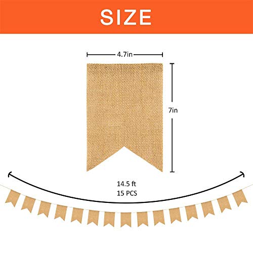 ThxToms (15 Pcs) Burlap Banner, DIY Custom Banners, Party Decor for Birthday, Wedding, Baby Shower and Graduation, 14.5ft