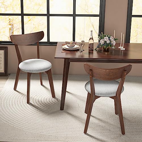 ERGOMASTER Dining Chairs, Set of 2 Walnut Wood Chairs with Curved Back for Home, Kitchen, Dining Room, Restaurant