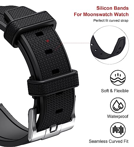 Stanchev Men's 20mm Soft Silicone Watch Band for Omega X Swatch MoonSwatch Speedmaster, Black