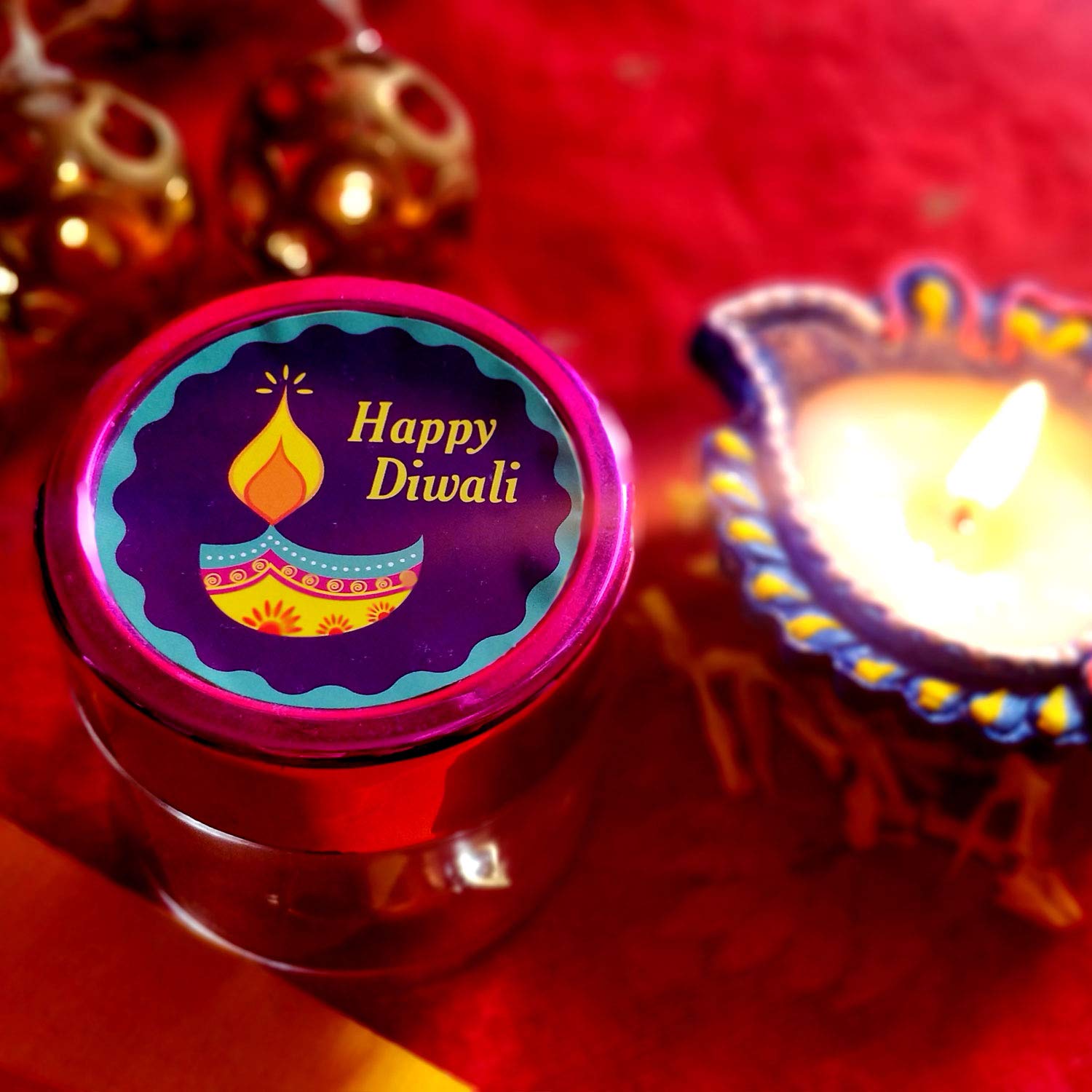 weRevel Happy Diwali Party Stickers, 40 Count, 2 Inches, Round, 4 Unique Designs