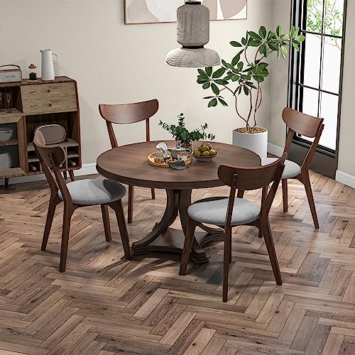 ERGOMASTER Dining Chairs, Set of 2 Walnut Wood Chairs with Curved Back for Home, Kitchen, Dining Room, Restaurant
