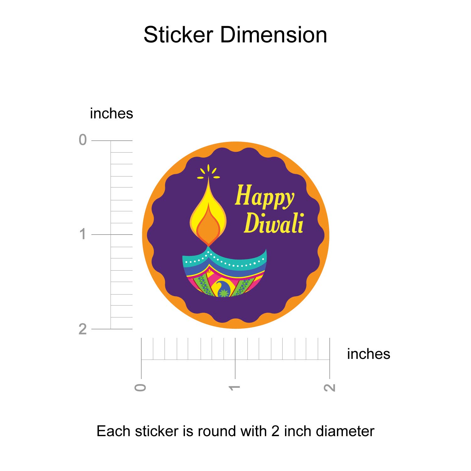 weRevel Happy Diwali Party Stickers, 40 Count, 2 Inches, Round, 4 Unique Designs