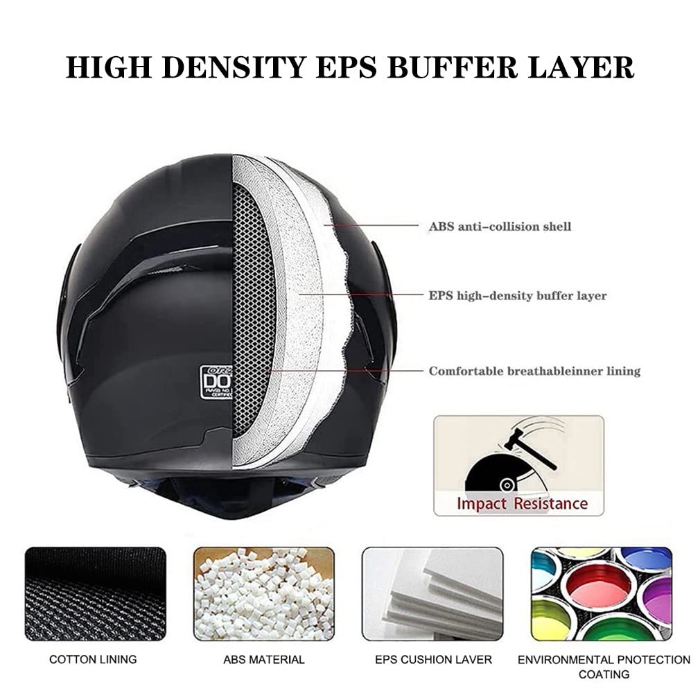 BDTOT Bluetooth Motorcycle Helmet, Full Face Flip Up, DOT Approved, Tail Wing Design, Noise Reduction, Anti-Fog Double Visor, Compatible with ATV, Color C