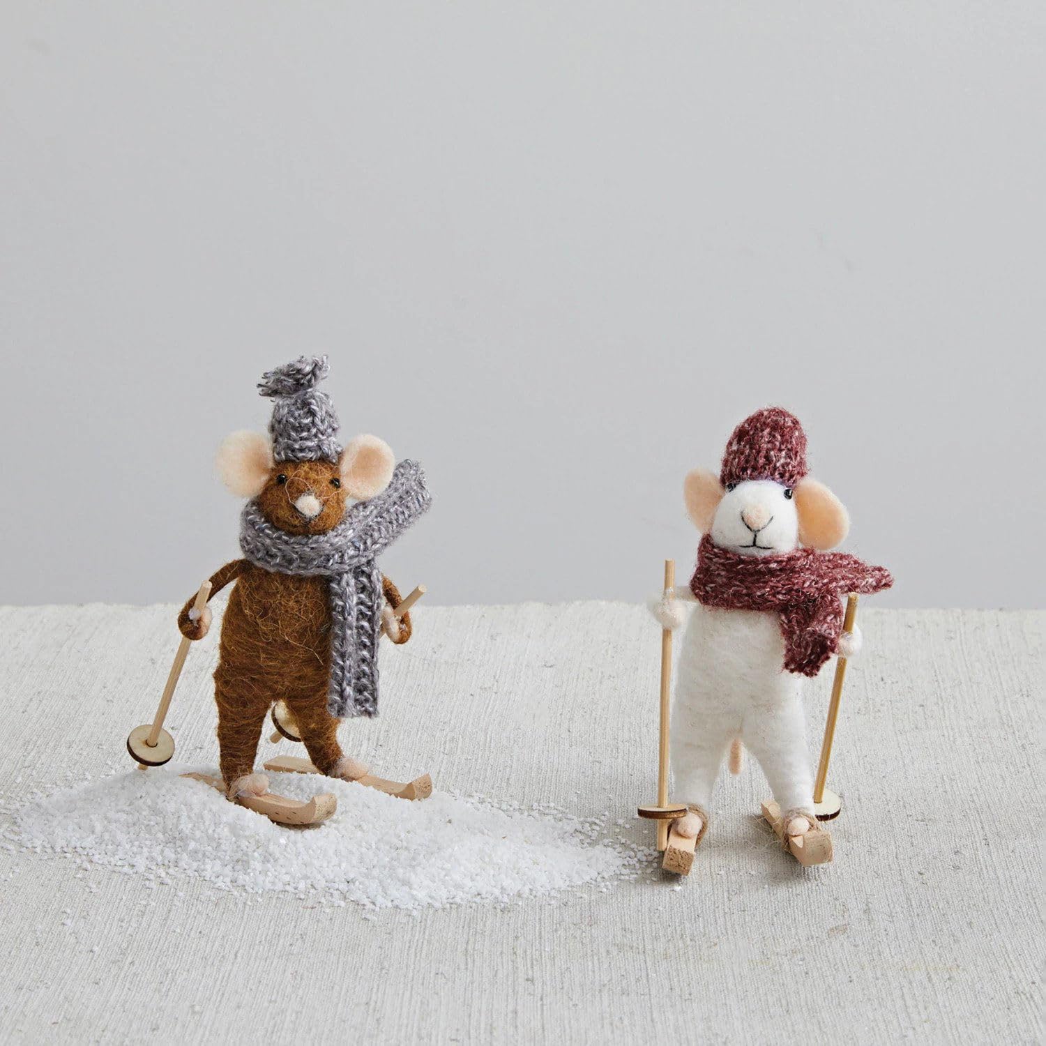 Creative Co-op - Wool Felt Skiing Mouse w/Knit Hat & Scarf Set of 2 - XS4052A