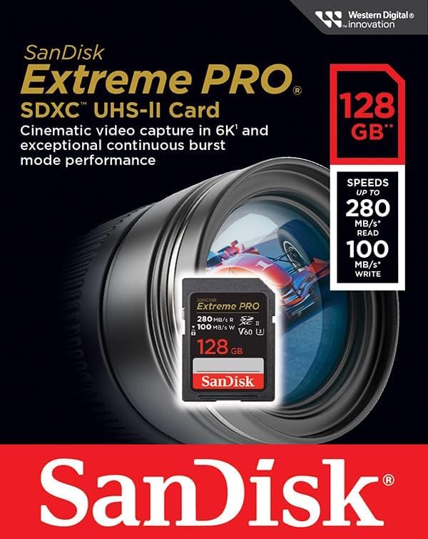 SanDisk 128GB Extreme Pro SD UHS-II Memory Card Works with Canon EOS R3 and EOS R10 Mirrorless Camera (SDSDXEP-128G-GN4IN) Bundle with (1) Everything But Stromboli 3.0 Micro & SDXC Card Reader