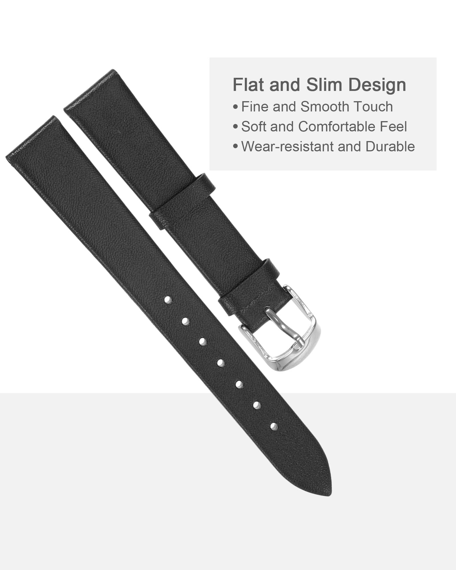 uxcell Black Genuine Leather Band 14mm Width, Flat Thin Elegant Leather Watch Strap for Women
