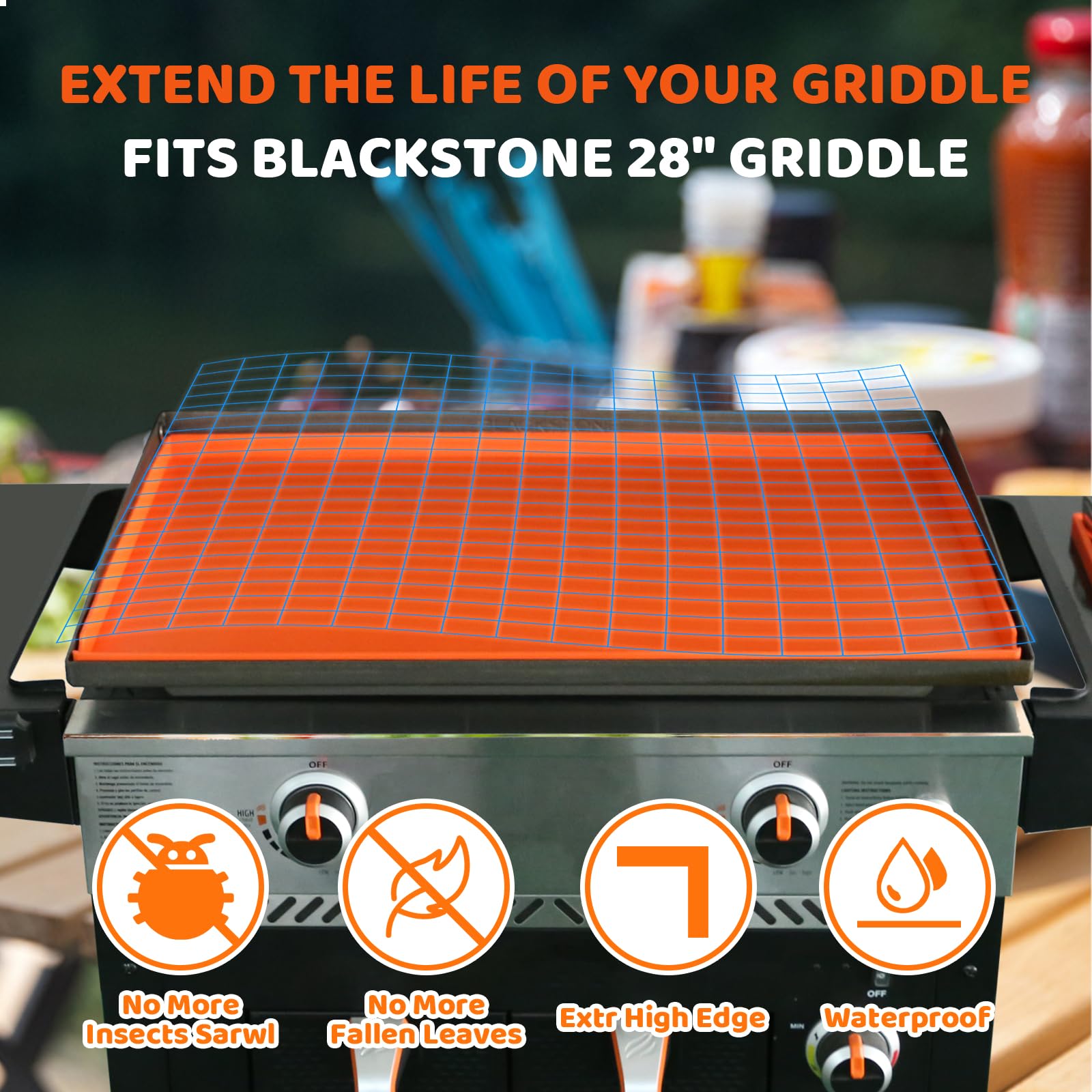 Utheer 28 Inch Silicone Griddle Mat & Spatula Mat for Blackstone Griddle, Heavy Duty Food Grade Silicone Griddle Mat, All Season Cooking Protective Griddle Grill Cover,28 Inch Blackstone griddle cover
